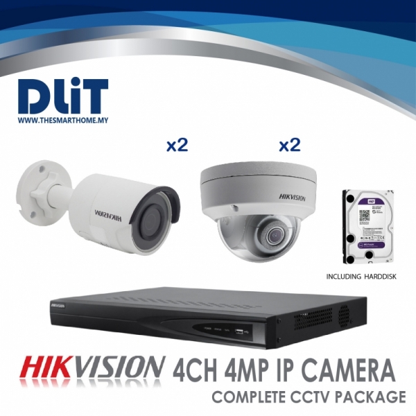HikVision 4 CH NVR 1080 Full HD 4 MP IP Camera Complete Set Package
